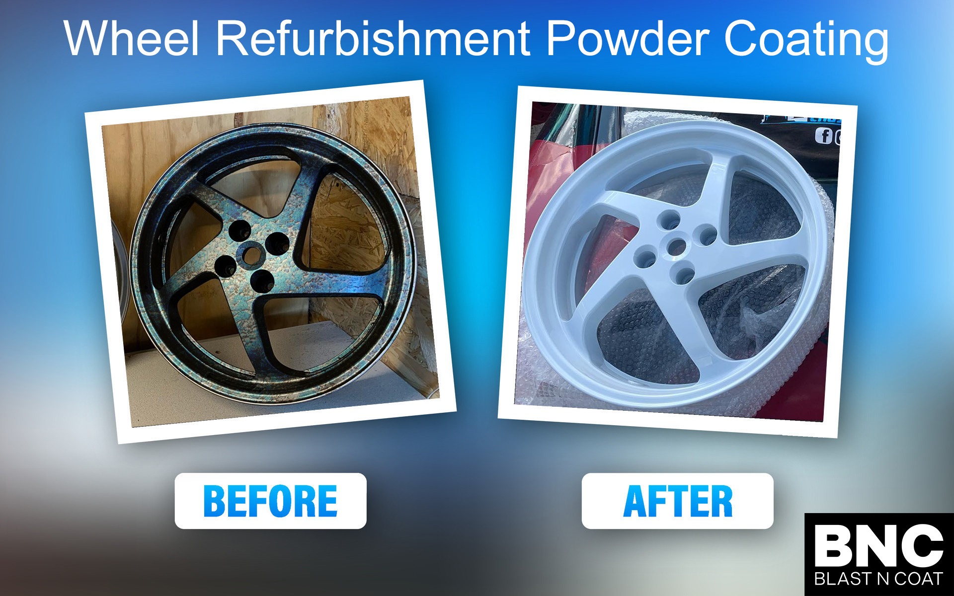 Wheel Refurbishment / Powder Coating by Blast N Coat, Essex.